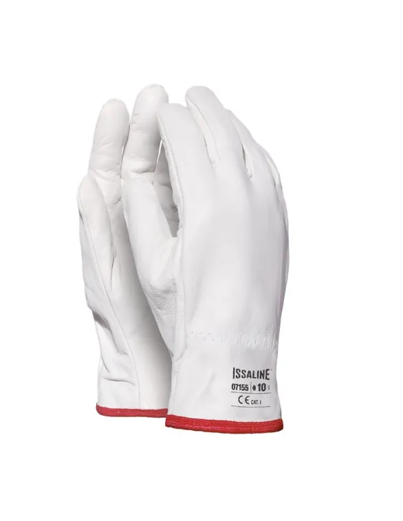 12 Paia - Guanti da lavoro Pelle di Bovino Foderati - Issa Line 07155